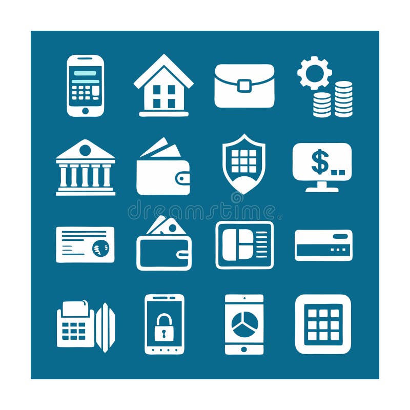 Blue and White Flat Icon Set Representing Finance and Banking ...