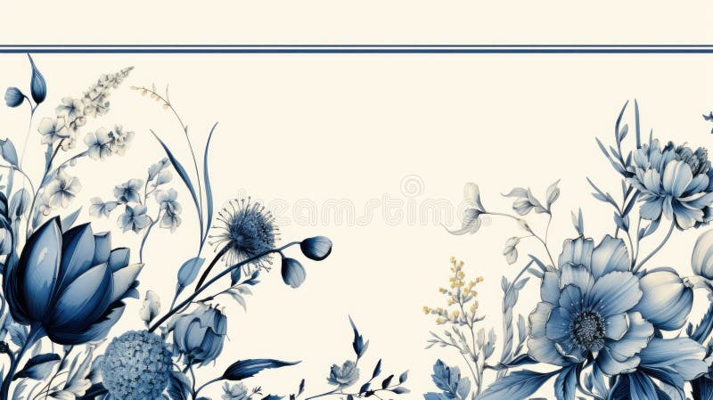 A Blue and White Floral Design on a White Background Stock Illustration ...