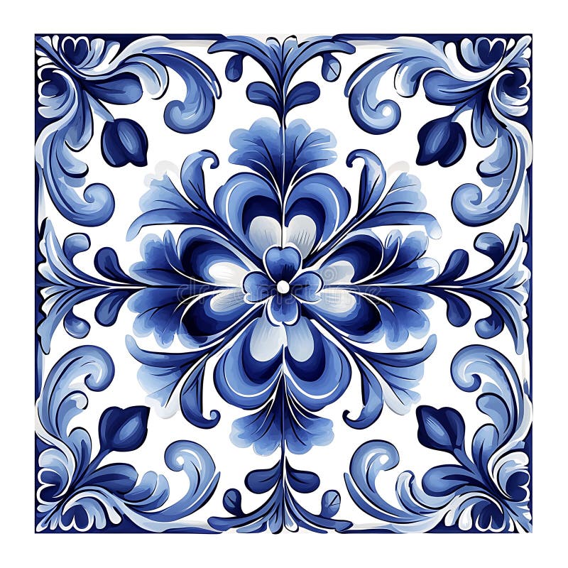 Blue and White Floral Tile Pattern Azulejo Style Design Stock Image ...