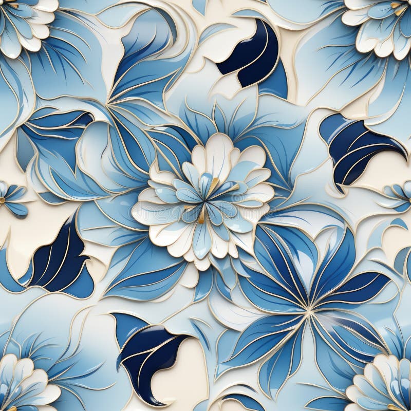 A Blue and White Flower Pattern on a Wall. Seamless Pattern. Stock ...