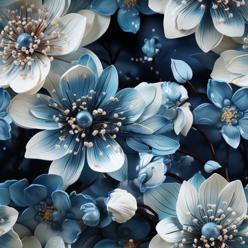 Blue and White Flowers Seamless Pattern, Created with Generative AI ...