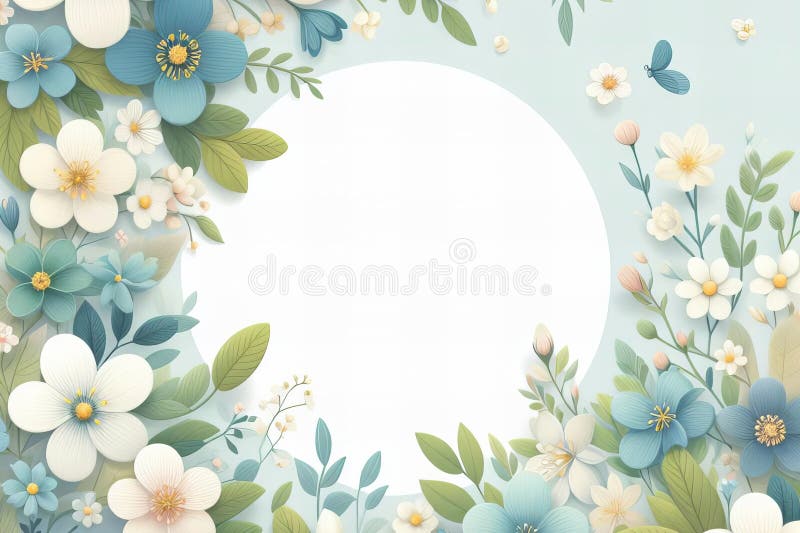 A Blue and White Flowery Border with a White Circle in the Middle Stock ...