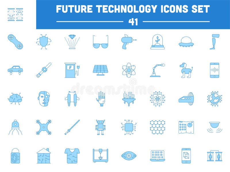 Blue and White Future Technology Icon or Symbol Set in Flat Stock ...
