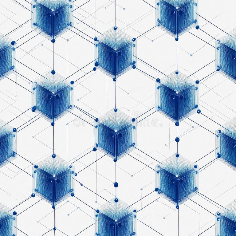 Blue and White Geometric Blockchain Grid Pattern Abstract Technology ...