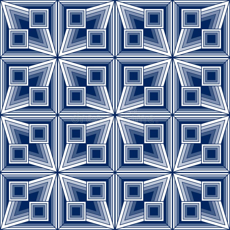 Blue White Geometric Seamless Pattern. Interlaced Illusion Stars ...