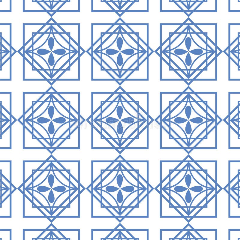 Blue and White Geometric Shapes and Seamless Pattern Design. Stock ...