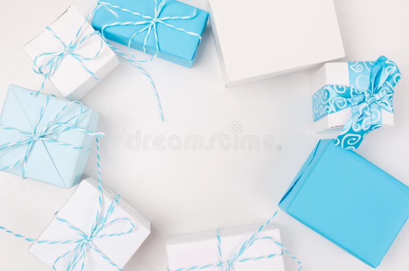 Blue and White Gift Boxes with Ribbon Stock Image - Image of fathers ...
