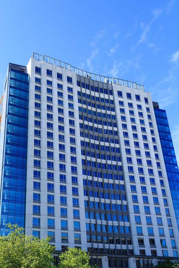 Blue and White Glass Building on Blue Sky Stock Photo - Image of ...