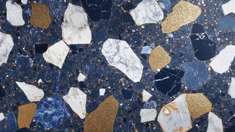 Blue, White, and Gold Terrazzo Texture Stock Illustration ...