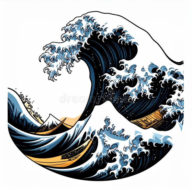 Blue and White Great Ocean Wave in Circular Design Stock Illustration ...