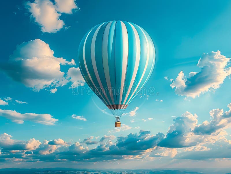 A Blue and White Hot Air Balloon Flying in the Sky Stock Photo - Image ...