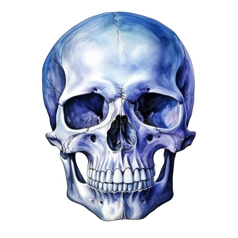 Blue and White Human Skull with Visible Teeth Stock Image ...