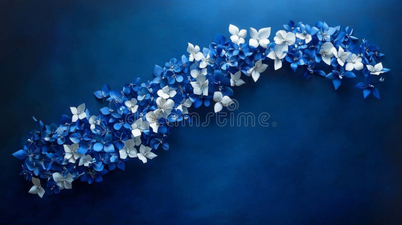 Blue and White Hydrangea Flower Wave on Dark Blue Background Stock ...