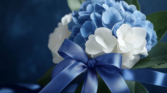 Blue and White Hydrangeas Tied with a Blue Ribbon Stock Illustration ...