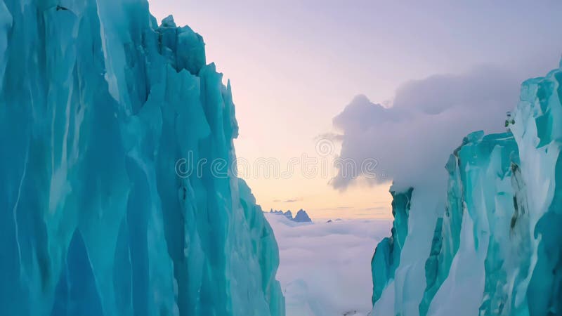 Blue and White Ice Glacier with a Blue and White River Running through ...