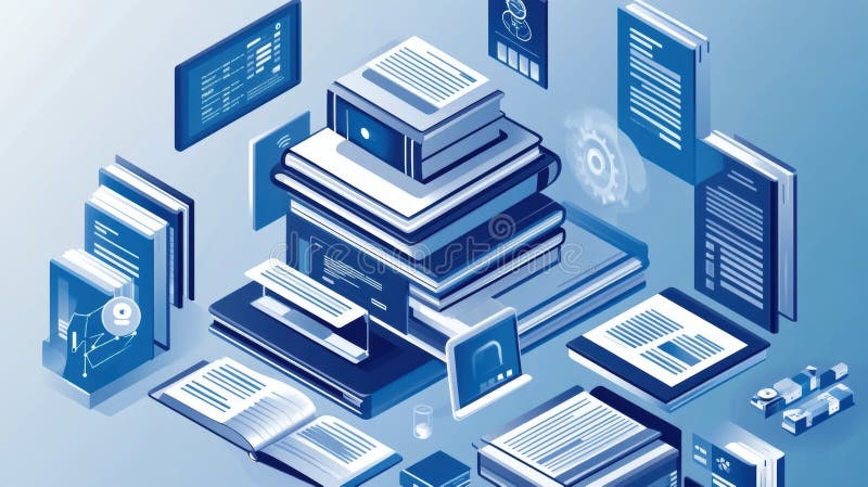 Digital Library Concept stock illustration. Illustration of reports ...