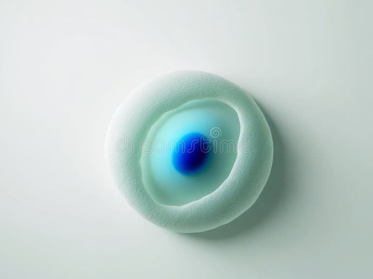 A Blue and White Image of a Cell with a Blue Nucleus and a Green ...