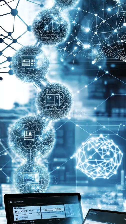 A Blue and White Image of a DNA Strand with a Series of Blue and Stock ...