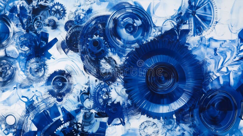 A Blue and White Image of Gears and Other Mechanical Parts Stock Image ...