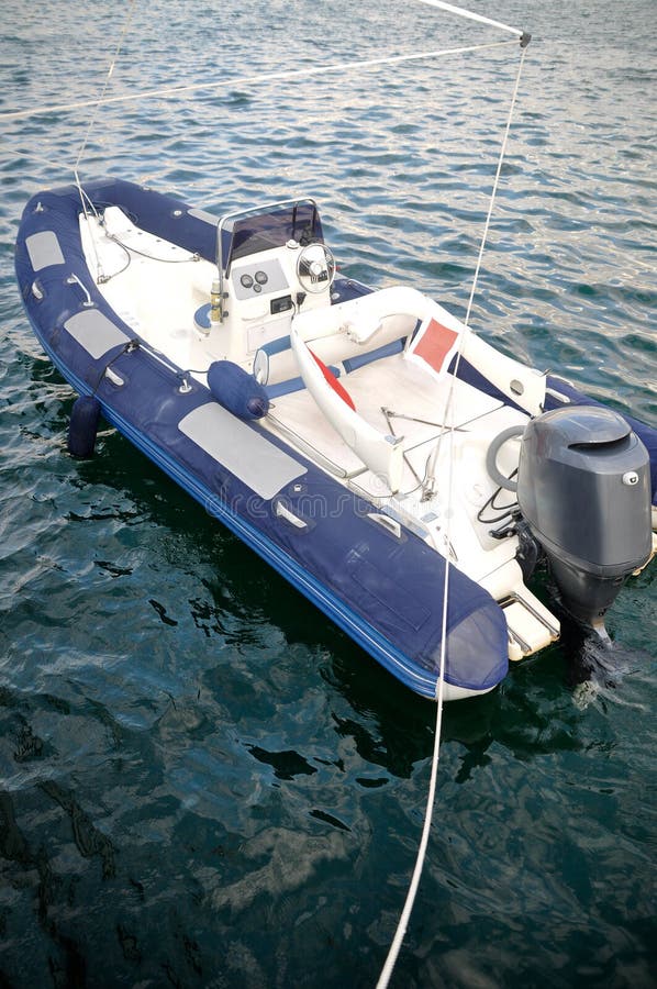 Blue white inflatable boat stock photo. Image of boat - 74128312