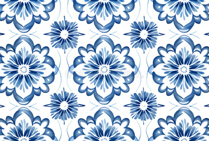Blue and White Japanese Floral Tile Pattern Stock Illustration ...