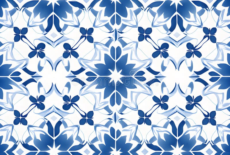 Blue and White Japanese Floral Tile Pattern Stock Illustration ...