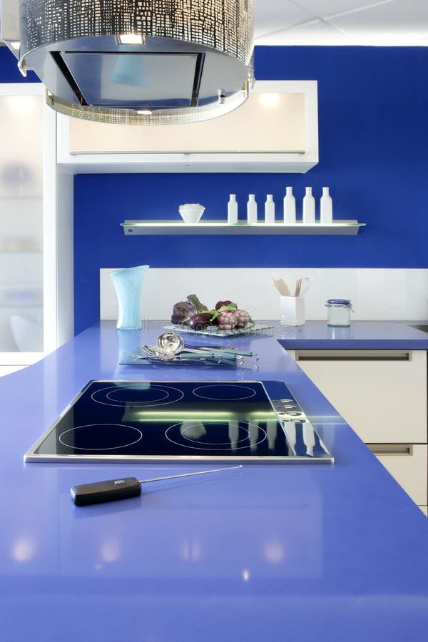 Blue White Kitchen Modern Interior Design House Stock Image - Image of ...