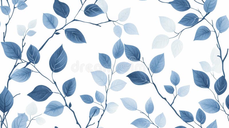 A Blue and White Leaves are Shown on a Pattern, AI Stock Photo - Image ...