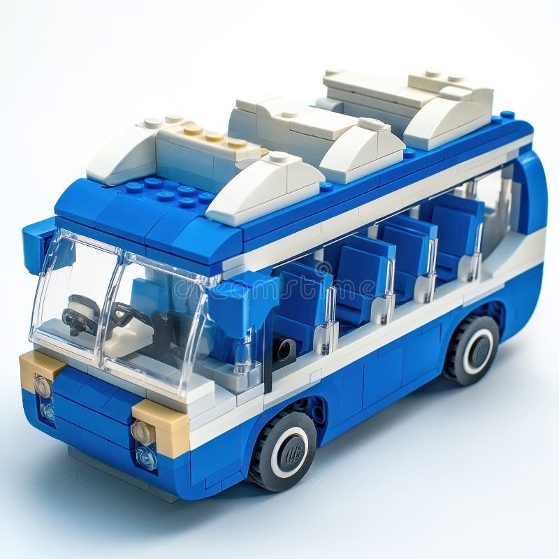 A Blue and White LEGO Bus Model with Seating and Details for ...
