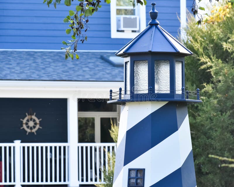 Blue and White Lighthouse with Stripes Stock Image - Image of fontana ...