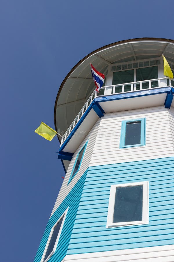 Blue and white lighthouse stock image. Image of lighthouse - 52626711