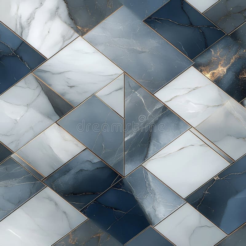 Blue and White Marble Geometric Pattern Wall and Floor Tile, Rhombus ...