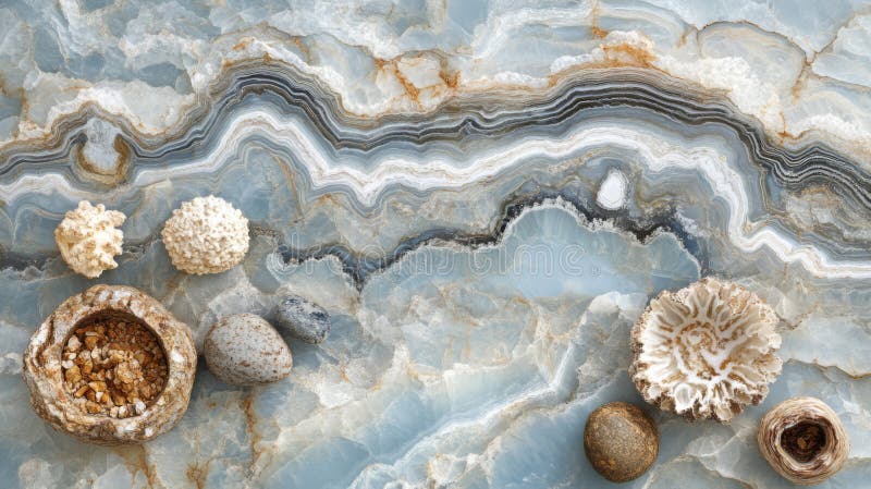 Blue and White Marble Texture with Shells and Fossils Stock ...
