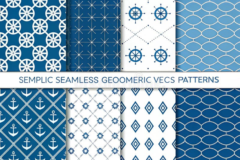 Blue & White Marine Nautical Geometric Patterns - Seamless Design (EPS 10 Stock Illustration ...