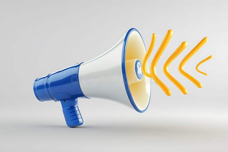 Blue and White Megaphone Angled Dynamically with Orange Burst Radiating ...