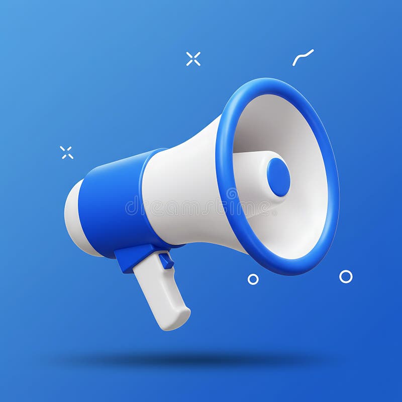 Blue and White Megaphone Floating Against a Solid Blue Background with ...