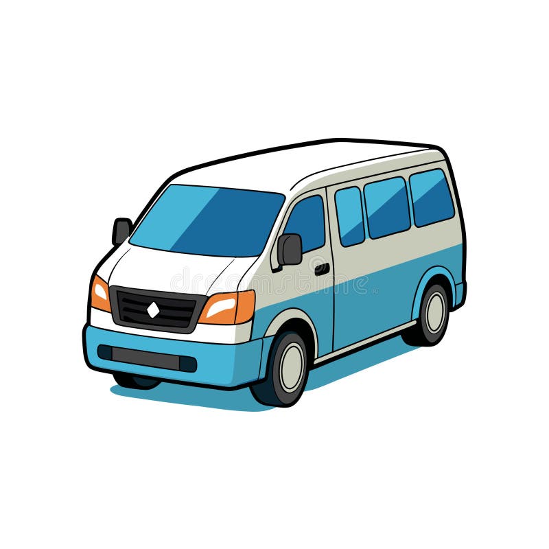 Blue and White Minivan Vector Illustration on White Stock Illustration ...