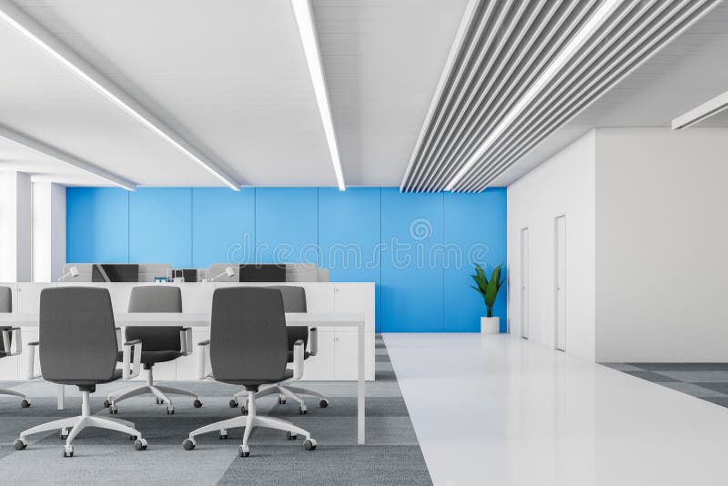 Blue and White Modern Office Interior Stock Illustration - Illustration ...