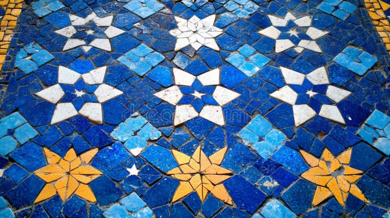 Blue and White Mosaic Tile Floor with Yellow Star Stock Illustration ...