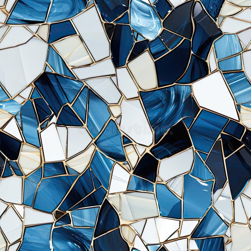 Blue and White Mosaic Tile Texture with Organic Forms (tiled) Stock ...