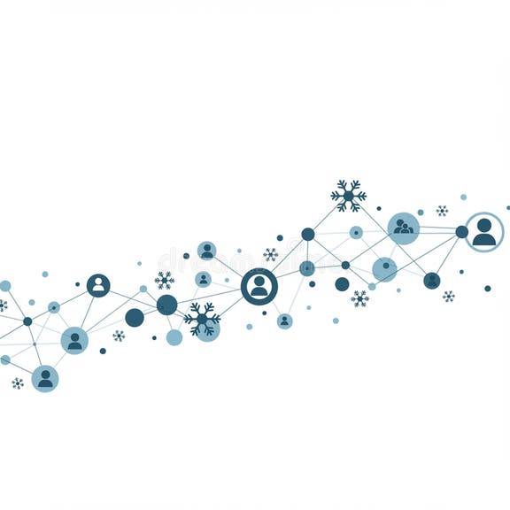 Blue and White Network Graphic with Interconnected Circular Icons ...