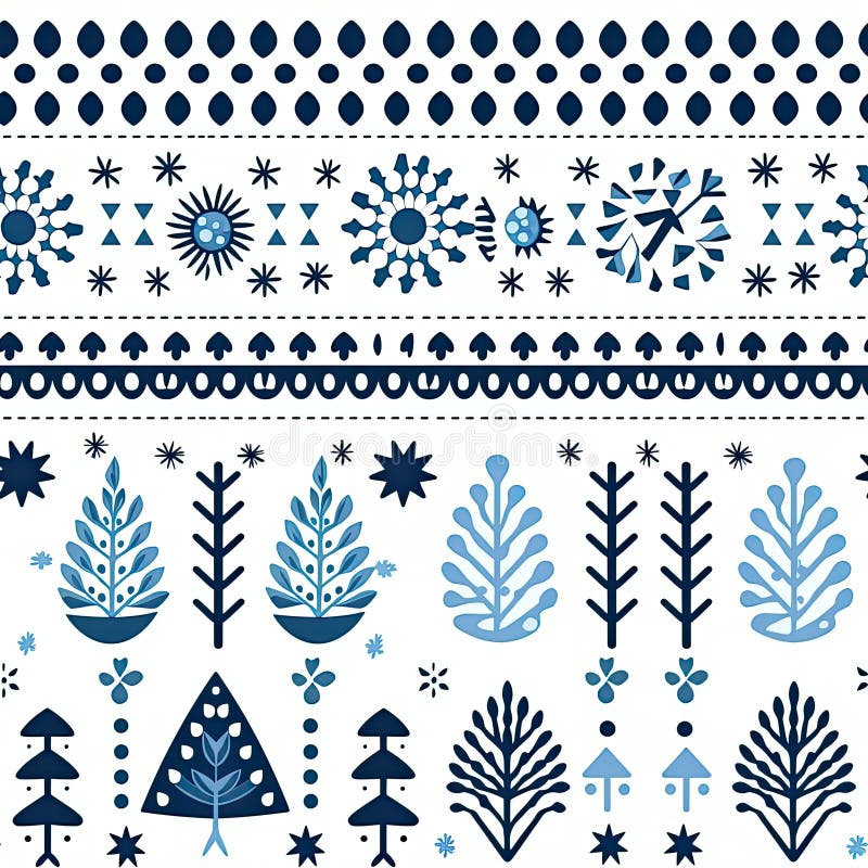 Blue and White Nordic Style Pattern, Flat Design Stock Illustration ...