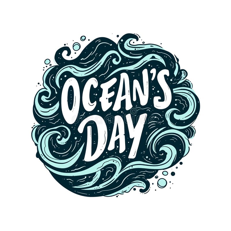 A Blue and White Ocean Wave with the Words "Ocean S Day" Written in a ...