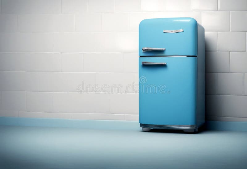 Blue White Olated Retro Refrigerator Background Style Old Cooler Cold ...