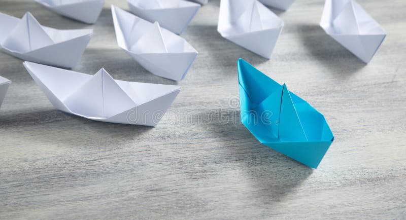 Blue and White Paper Boats. Business Concept Stock Photo - Image of ...