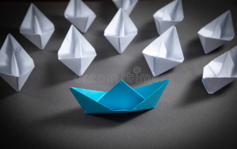 Blue and White Paper Boats. Business Concept Stock Image - Image of ...