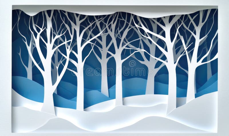 A Blue and White Paper Drawing of a Forest with Trees Stock Photo ...