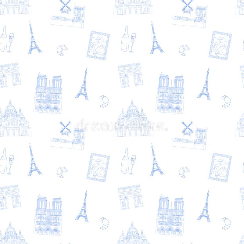 Vector Hand-drawn Paris Landmarks and Food Illustration Colorful Set ...