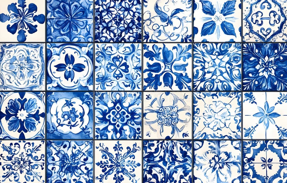 Blue and White Patchwork Tile Seamless Pattern Stock Illustration - Illustration of floor ...