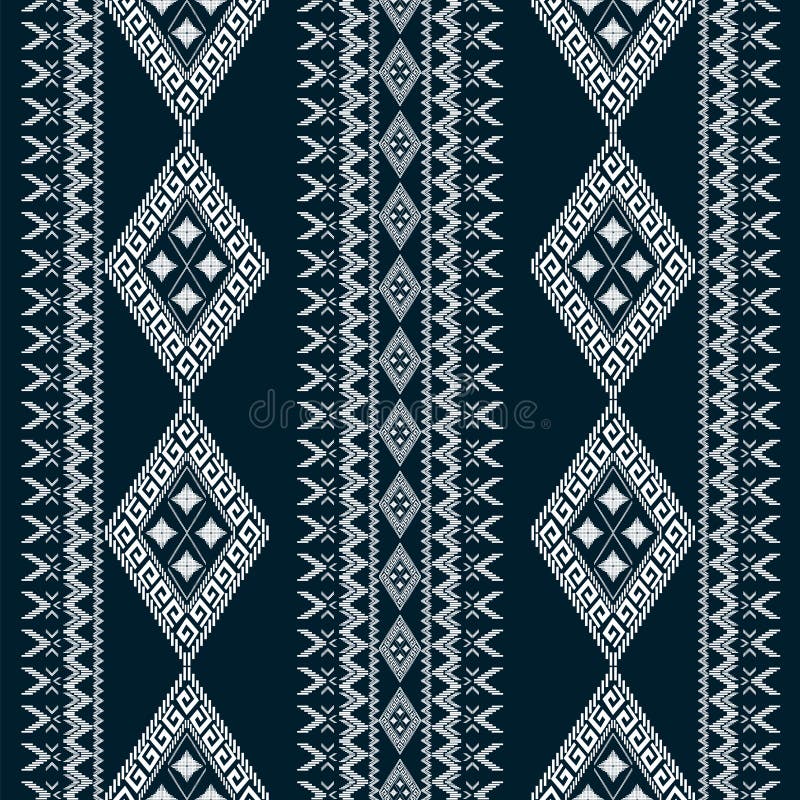 BLUE and White Pattern on Dark Background for Abstract Ethnic Geometric ...